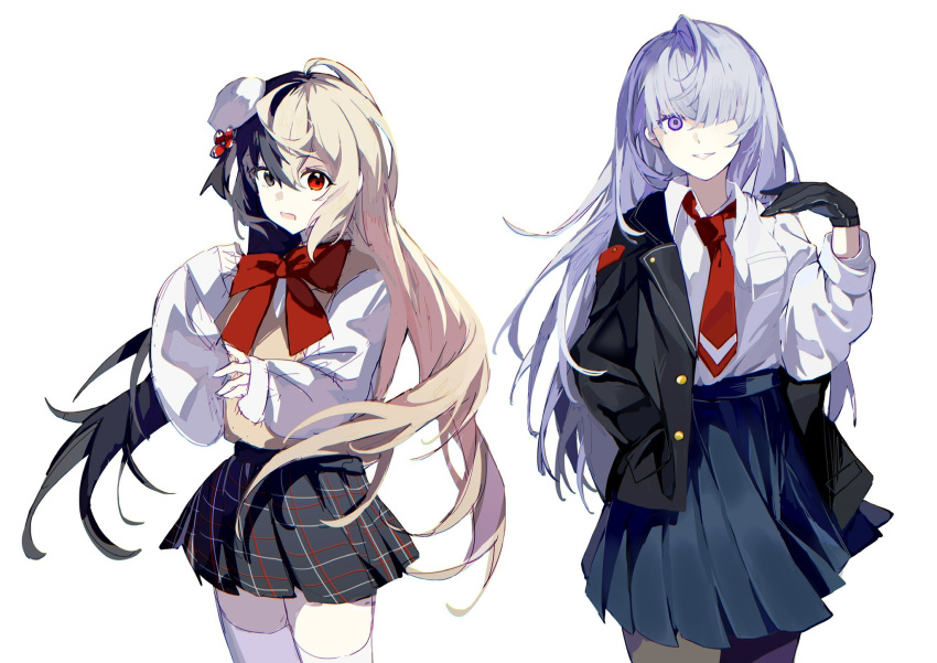 Safebooru - arcaea black gloves black hair blonde hair bow bowtie gloves grey hair hair over ...