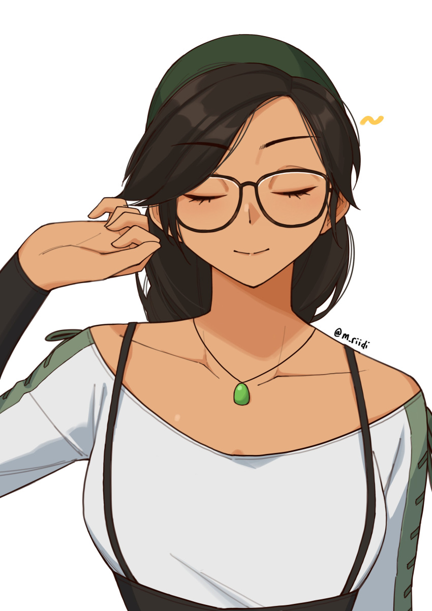 Safebooru - 1girl absurdres alma (monster hunter wilds) bare shoulders black-framed eyewear ...