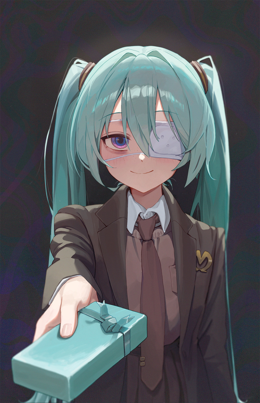 Safebooru - 1girl aqua hair blue eyes brown jacket brown necktie closed mouth collared shirt ...