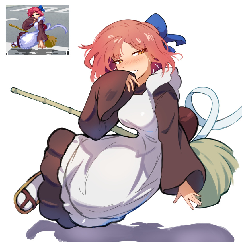 Safebooru - 1girl absurdres apron blue bow blush bow broom hair bow highres kohaku (tsukihime ...