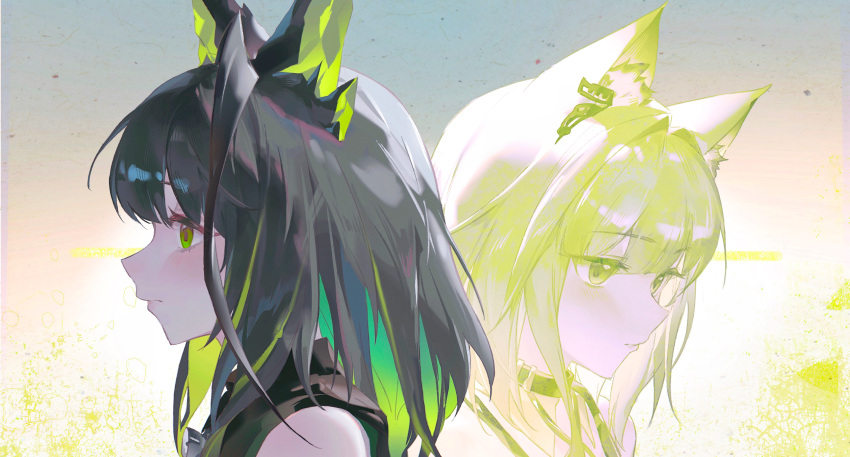 Safebooru - 2girls ahoge animal ear fluff animal ears arknights bare shoulders black hair cat ...