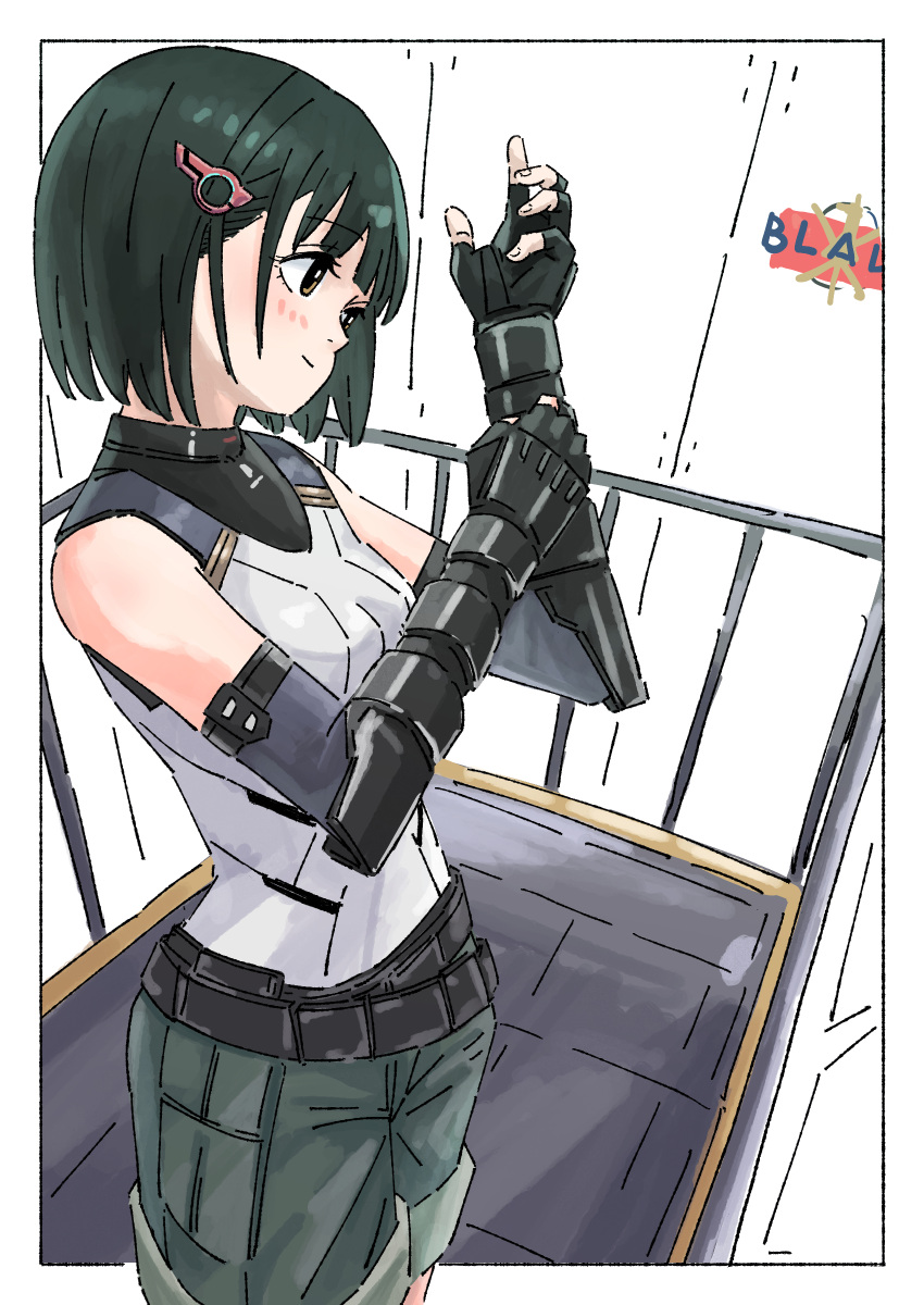 Safebooru - 1girl absurdres black gloves black hair border closed mouth commentary request ...