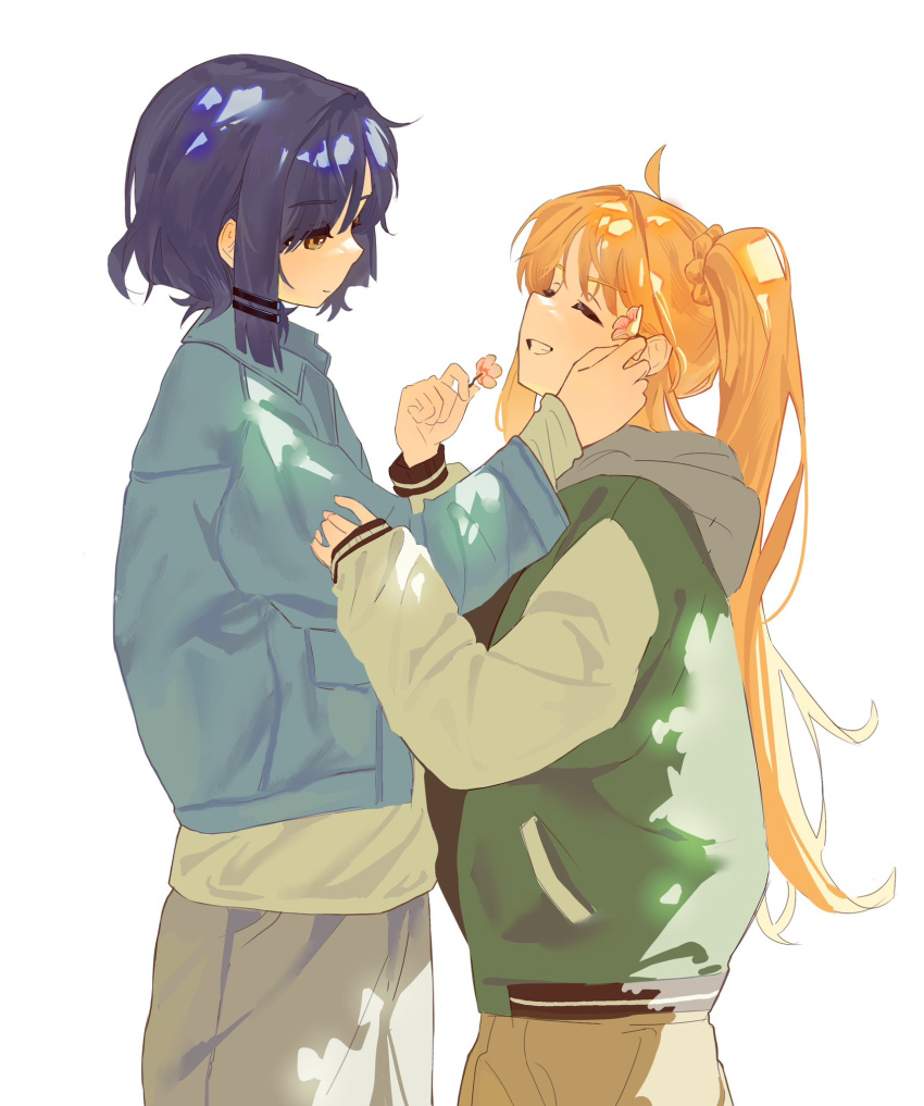 Safebooru - 2girls ahoge blonde hair blue hair bocchi the rock! flower hair ornament highres ...