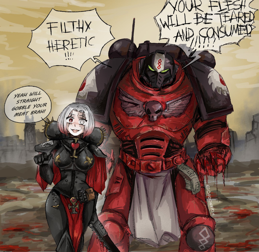 Safebooru 1boy 1girl Adepta Sororitas Adeptus Astartes Armor Backpack 8579