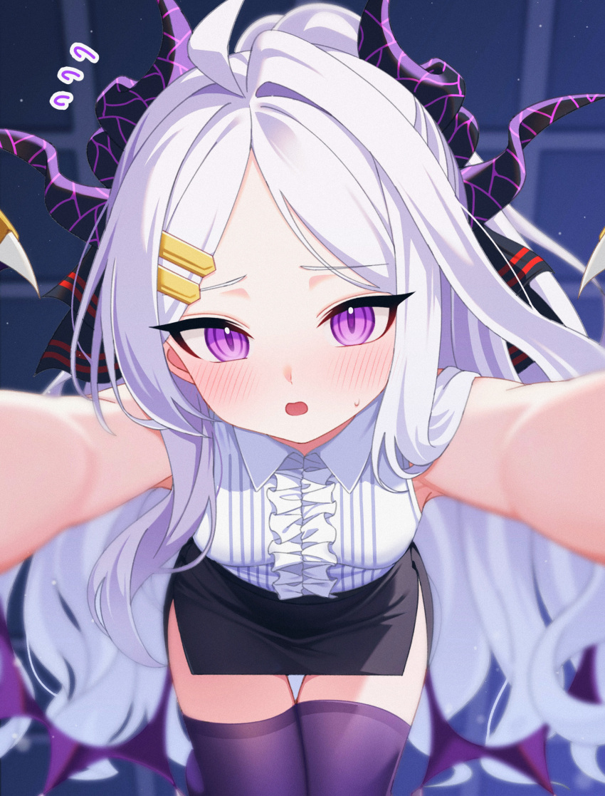 Safebooru - 1girl absurdres ahoge belt black belt blue archive blush breasts demon girl demon ...