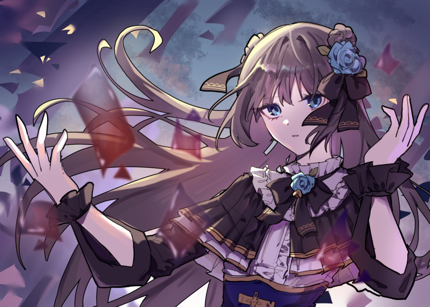 Safebooru - 1girl arcaea black hair black ribbon blue corset blue eyes blue flower blue rose ...