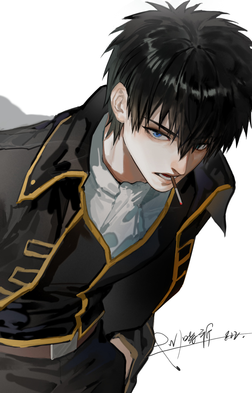 Safebooru - 1boy absurdres ascot belt belt buckle black coat black hair black pants black vest ...