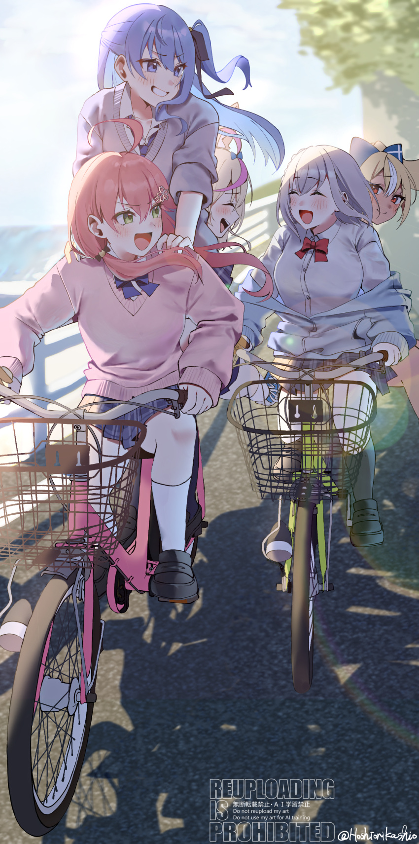 Safebooru - 5girls absurdres ahoge alternate costume animal ears bicycle black hair blonde hair ...