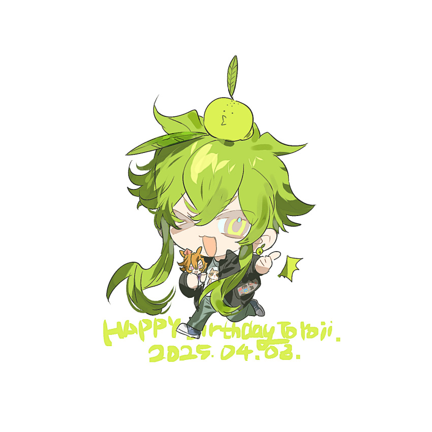 Safebooru - apple black jacket chibi chibi only food fruit green apple ...