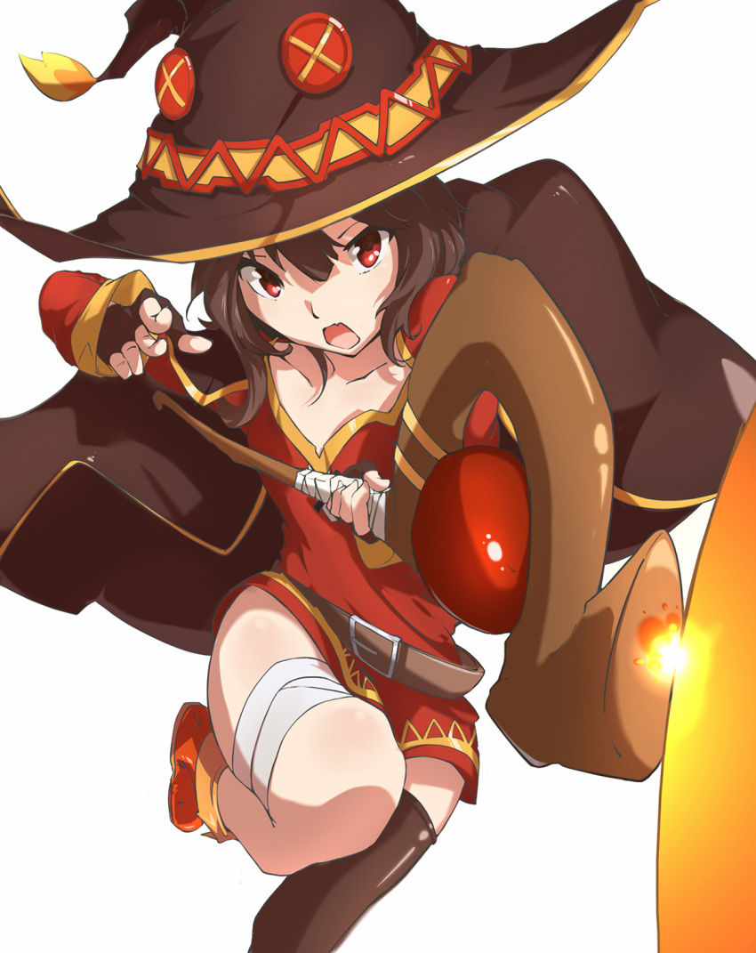 Safebooru - 1girl bandaged leg bandages belt black cloak black hat black thighhighs brown belt ...