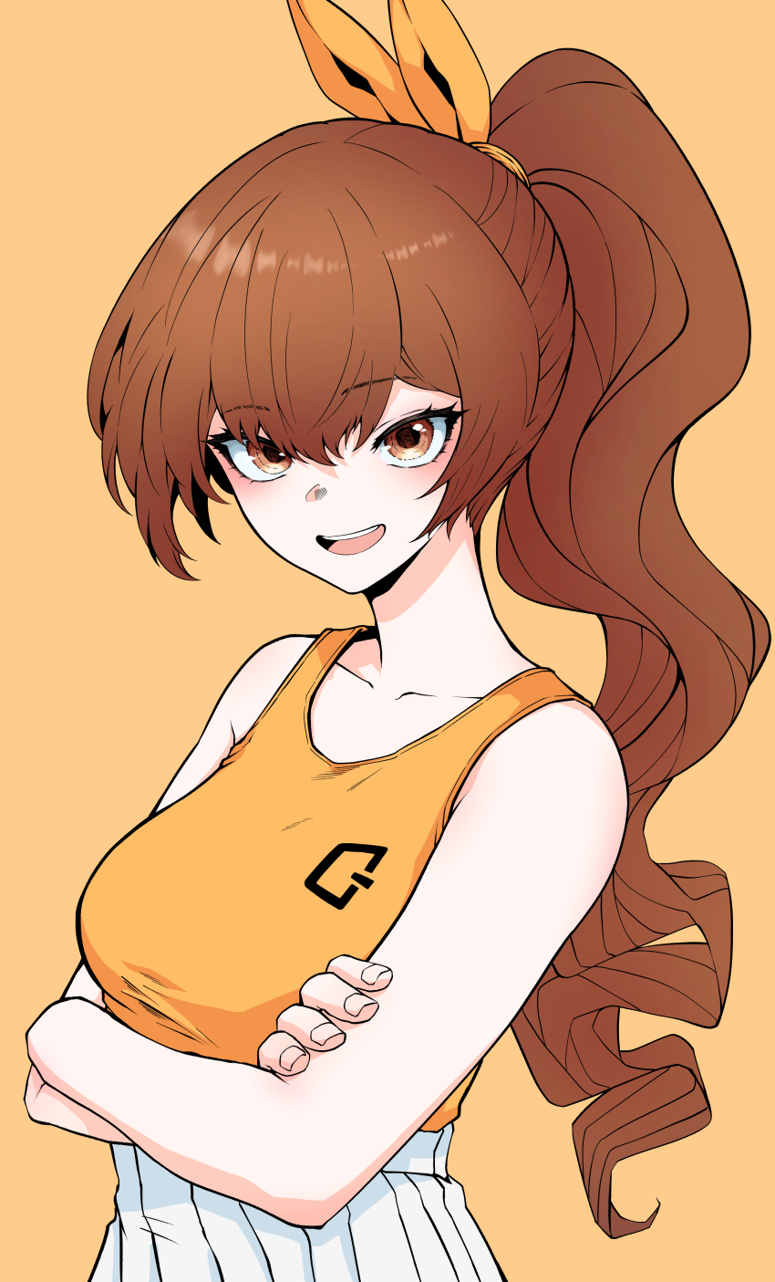 Safebooru - 1girl 21gh absurdres brown hair hair between eyes highres long hair looking at ...