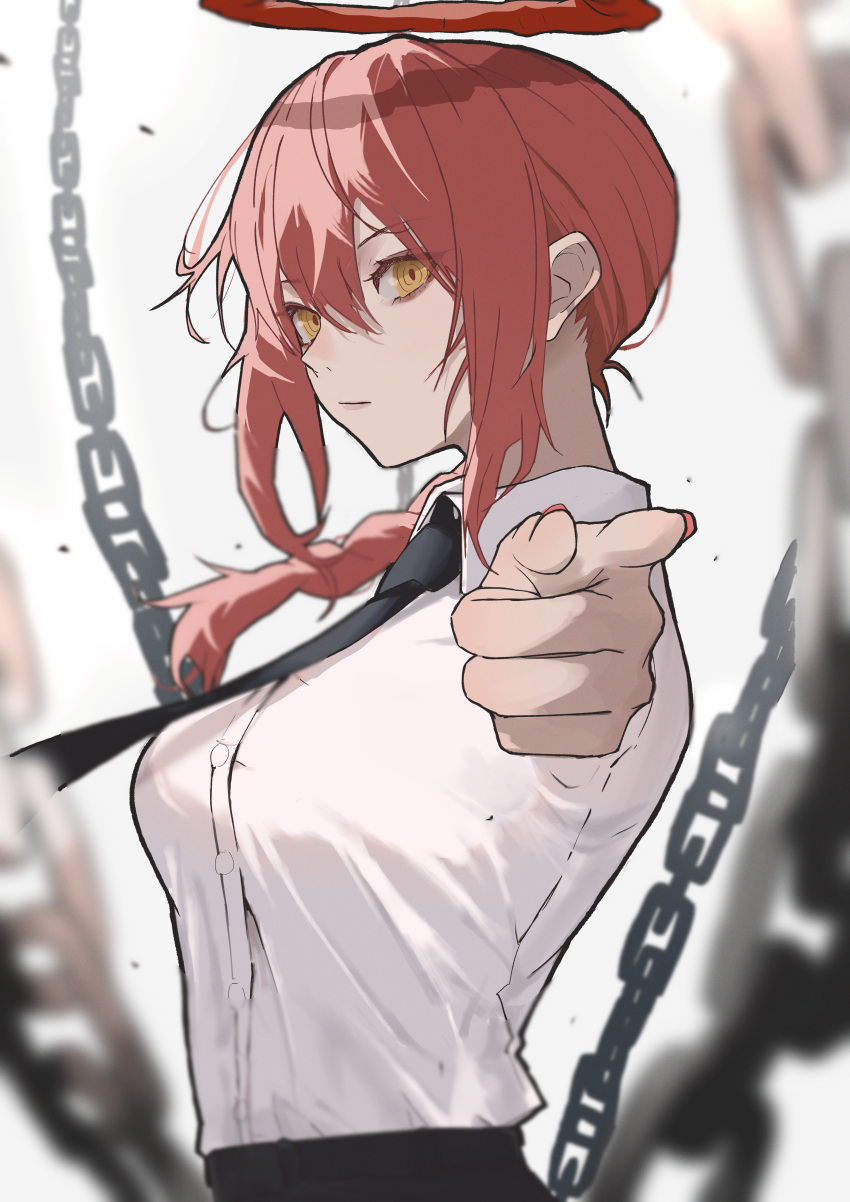 Safebooru - 1girl absurdres black necktie black pants braid chain chainsaw man closed mouth ...