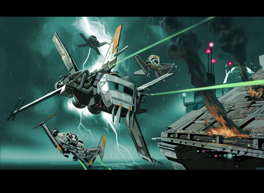 Safebooru - amad mir fire highres laser letterboxed lightning no humans ...