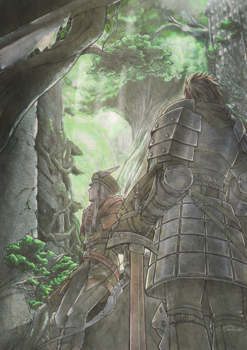 Safebooru - 2019 2boys armor bow (weapon) bracer cloak faulds gauntlets ...