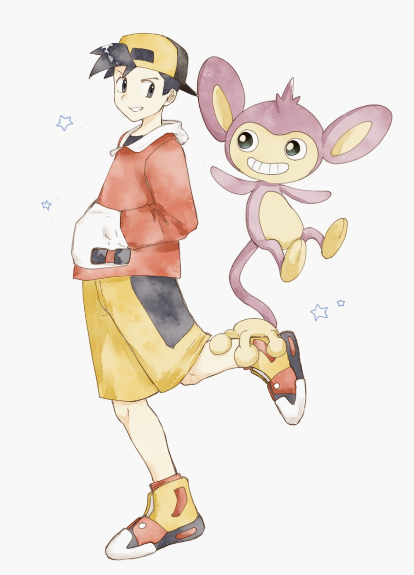 Safebooru - 1boy aipom asuka rkgk backwards hat black hair ethan ...