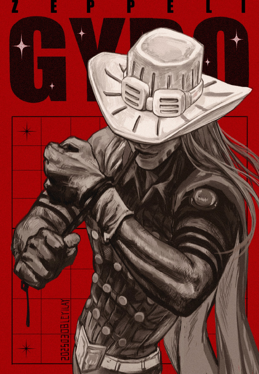 Safebooru - 1boy beard belt cape character name cowboy hat facial hair ...