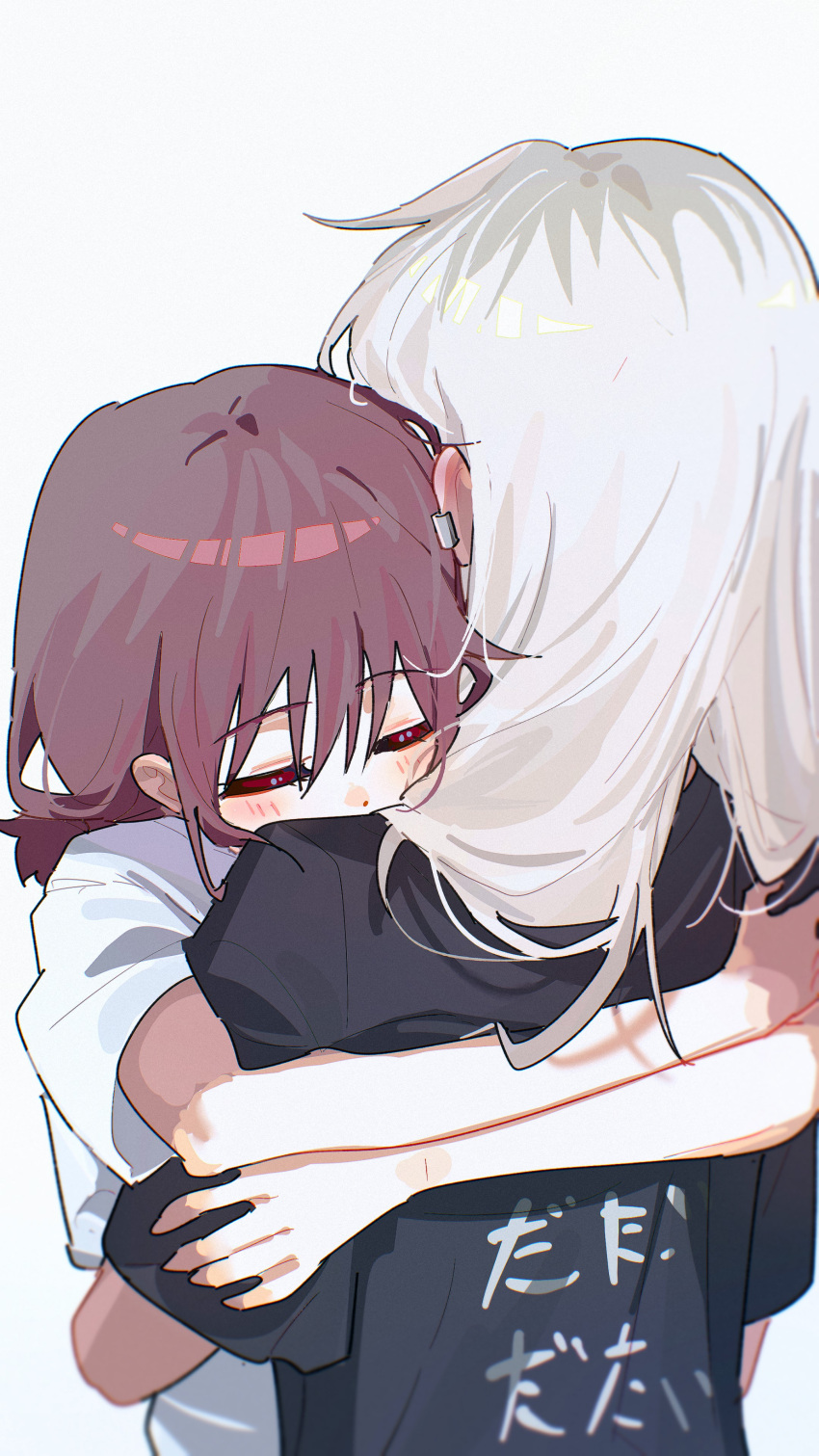 Safebooru - 2girls absurdres animal ears black shirt blush brown hair censored closed eyes ...