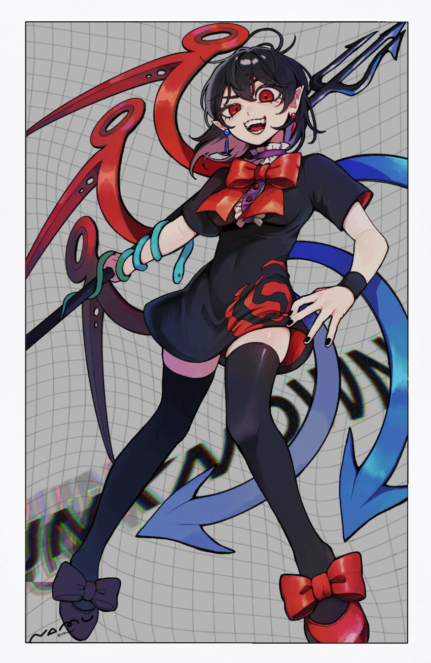 Safebooru - 168namu3 1girl asymmetrical footwear asymmetrical wings black dress black hair black ...