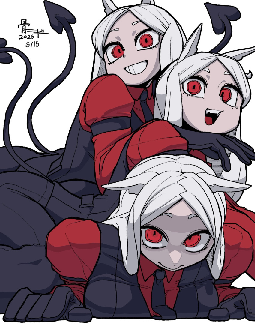 Safebooru - 3girls :d animal ears black gloves black necktie black pants black vest bone nigi ...