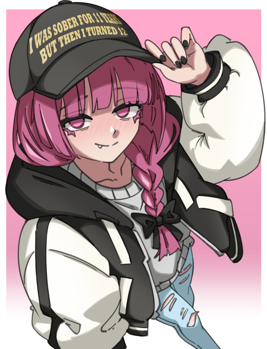 Safebooru - 1girl absurdres baseball cap black nails blue pants bocchi ...