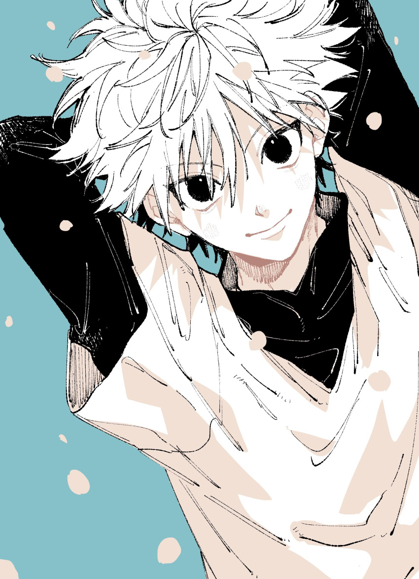 Safebooru - 1boy absurdres black eyes blue background closed mouth ...