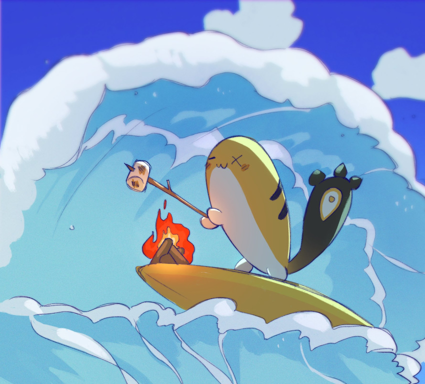 Safebooru - :3 = = blue sky blush stickers campfire clouds commentary creature derivative work ...