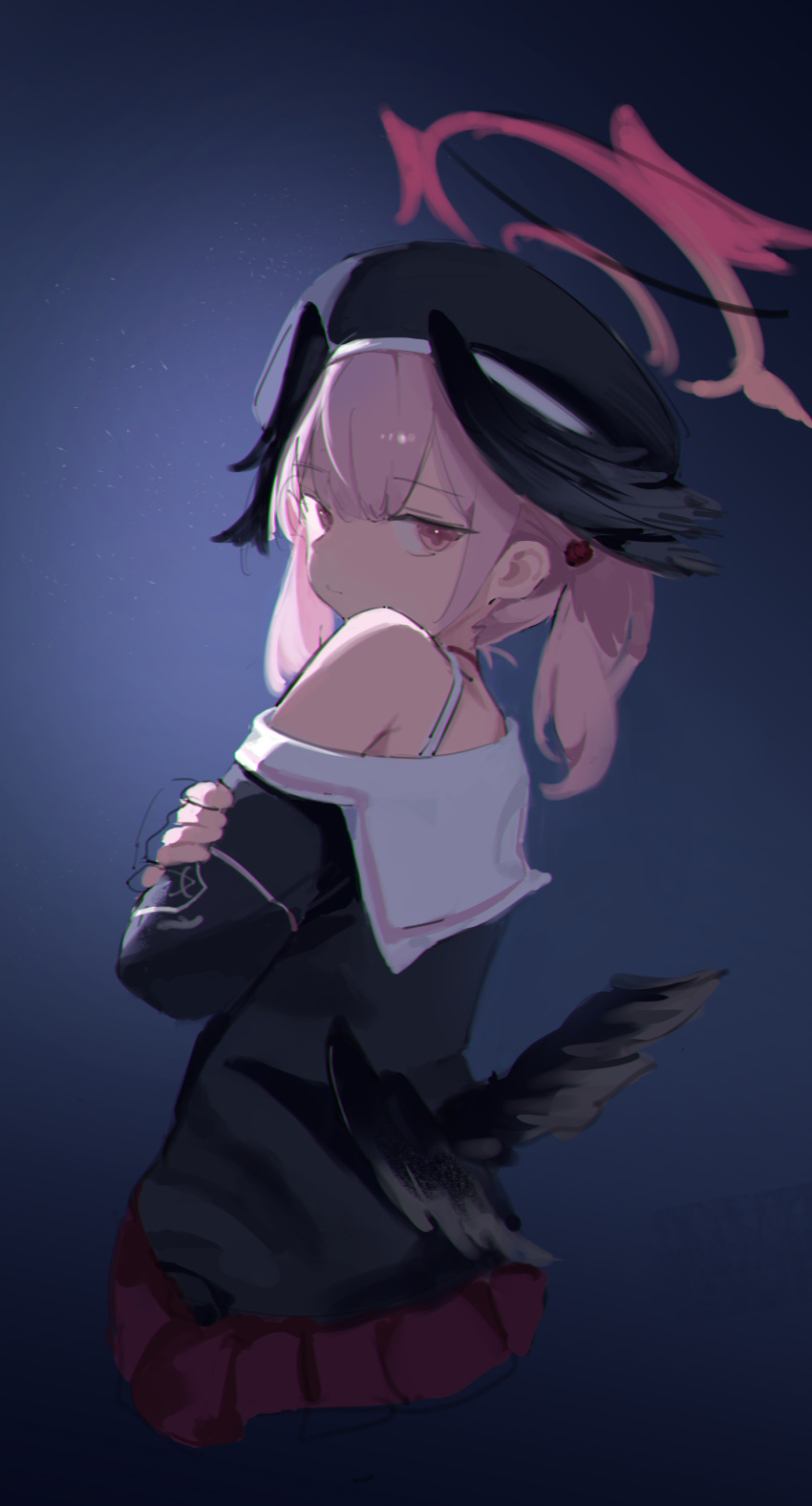 Safebooru - 1girl absurdres beret black hat black shirt black wings blue archive closed mouth ...