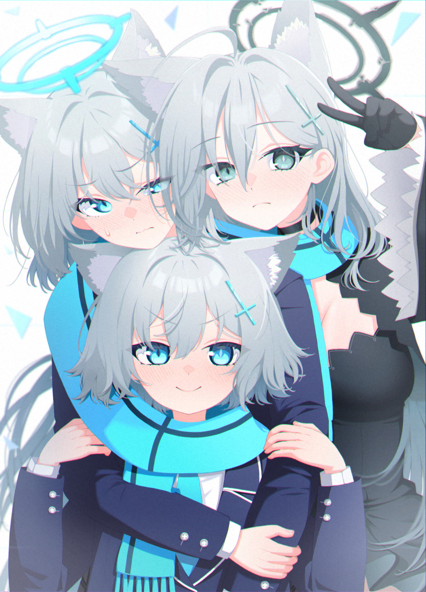 Safebooru - 3girls ahoge animal ear fluff animal ears aqua eyes aqua scarf black choker black ...