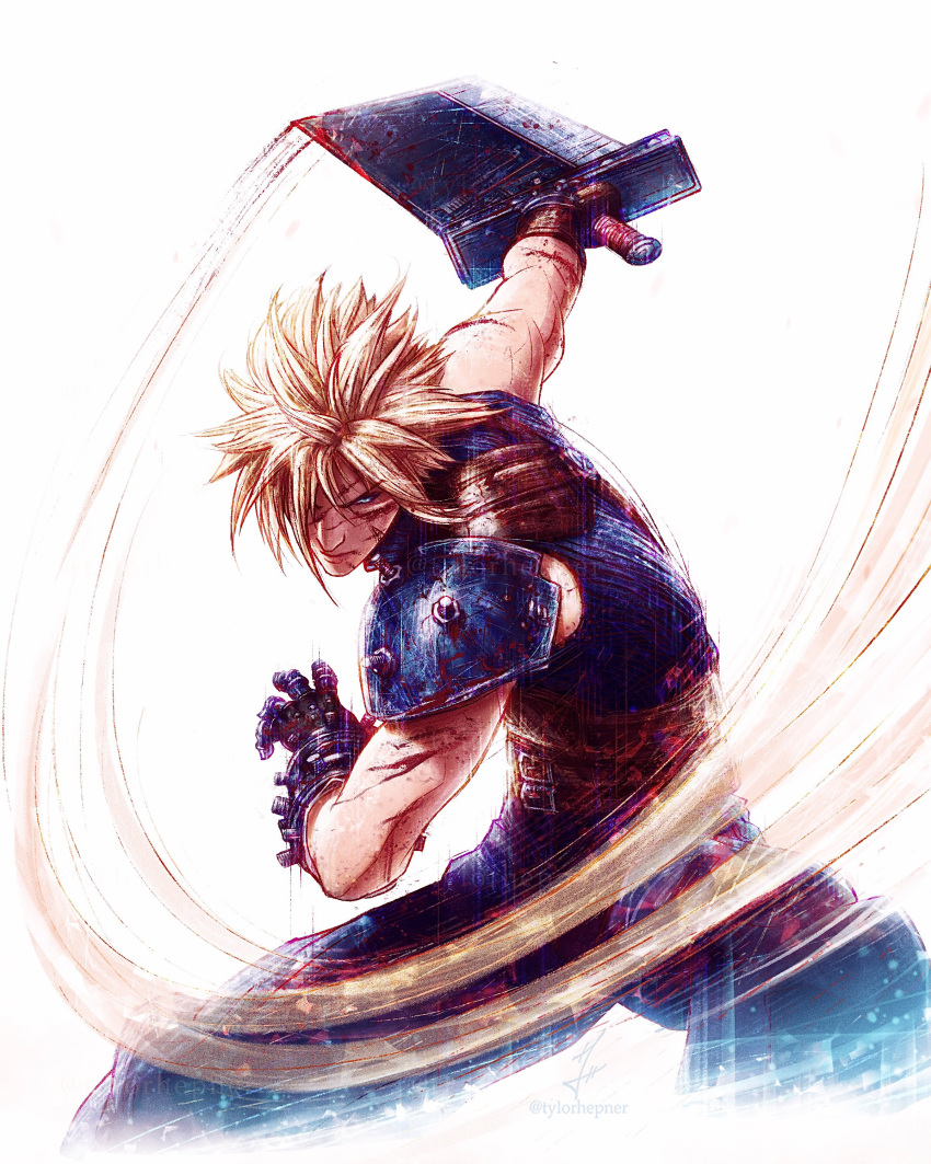 Safebooru - 1boy absurdres armor attack belt black gloves blonde hair blood blood on face blue ...