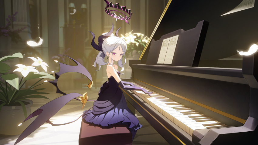 Safebooru - 1girl absurdres blue archive demon horns demon wings dress earrings elbow gloves ...