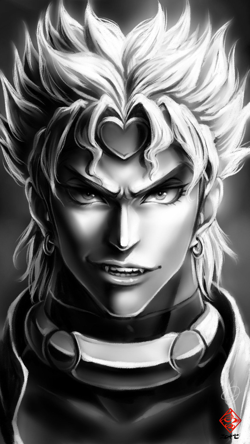 Safebooru - 1boy absurdres dio brando earrings fangs greyscale heart ...