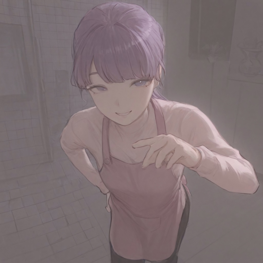 Safebooru - 1girl absurdres alternate costume apron black pants hand on own hip highres lapwing ...