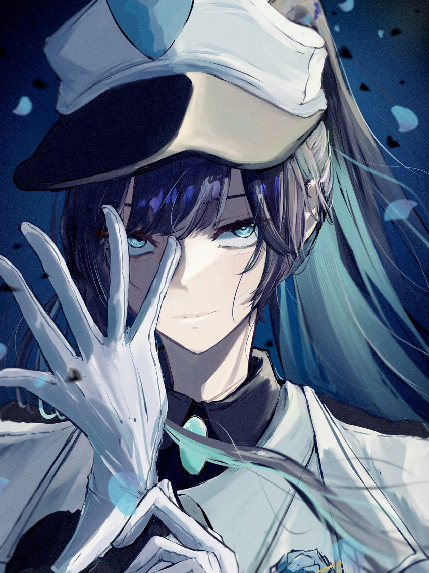 Safebooru - 1girl ado (utaite) black shirt blue background blue eyes ...