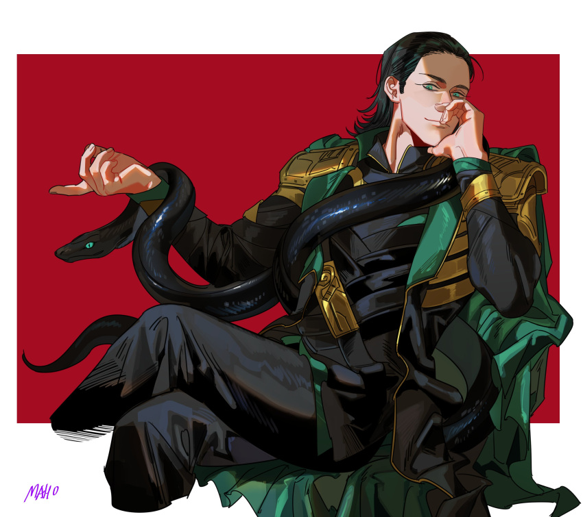 Safebooru - 1boy absurdres artist name black hair black pants black shirt border closed mouth ...