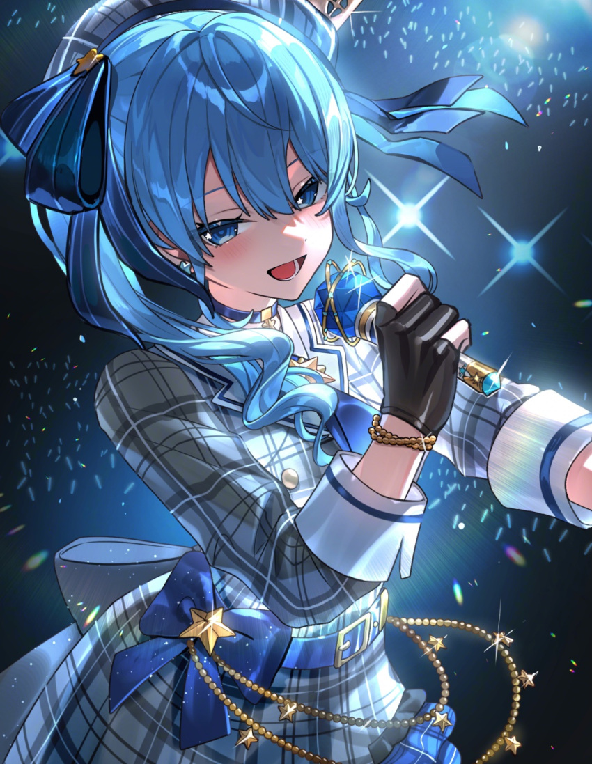 Safebooru - 1girl belt black gloves blue belt blue eyes blue hair blue ribbon gloves hair ribbon ...