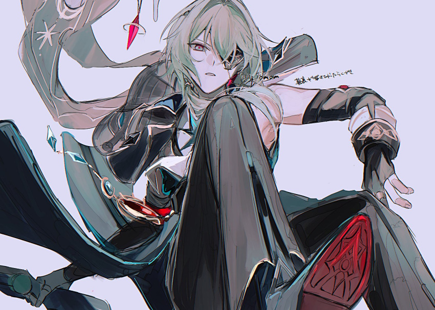 Safebooru - 1boy alternate costume anaxa (honkai: star rail) aqua hair black pants eyepatch hair ...
