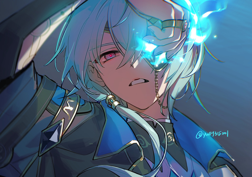 Safebooru - 1boy anaxa (honkai: star rail) aqua hair arm up black jacket eyepatch highres honkai ...