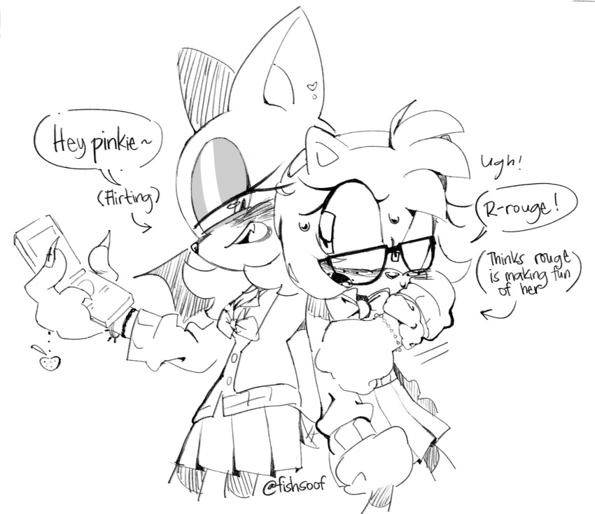 Safebooru - 2girls amy rose animal ears animal nose arm around shoulder arrow (symbol) bat ears ...