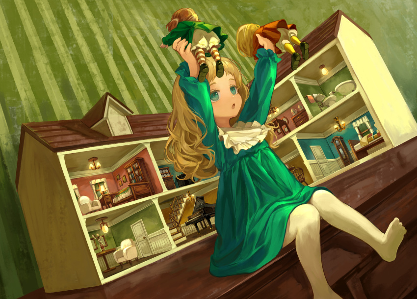 Safebooru - 1girl :o absurdres arms up blonde hair child collared dress ...
