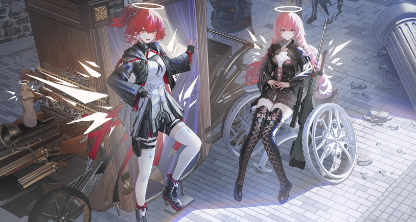 Safebooru - 2girls absurdres arknights black gloves closed mouth detached wings exusiai ...