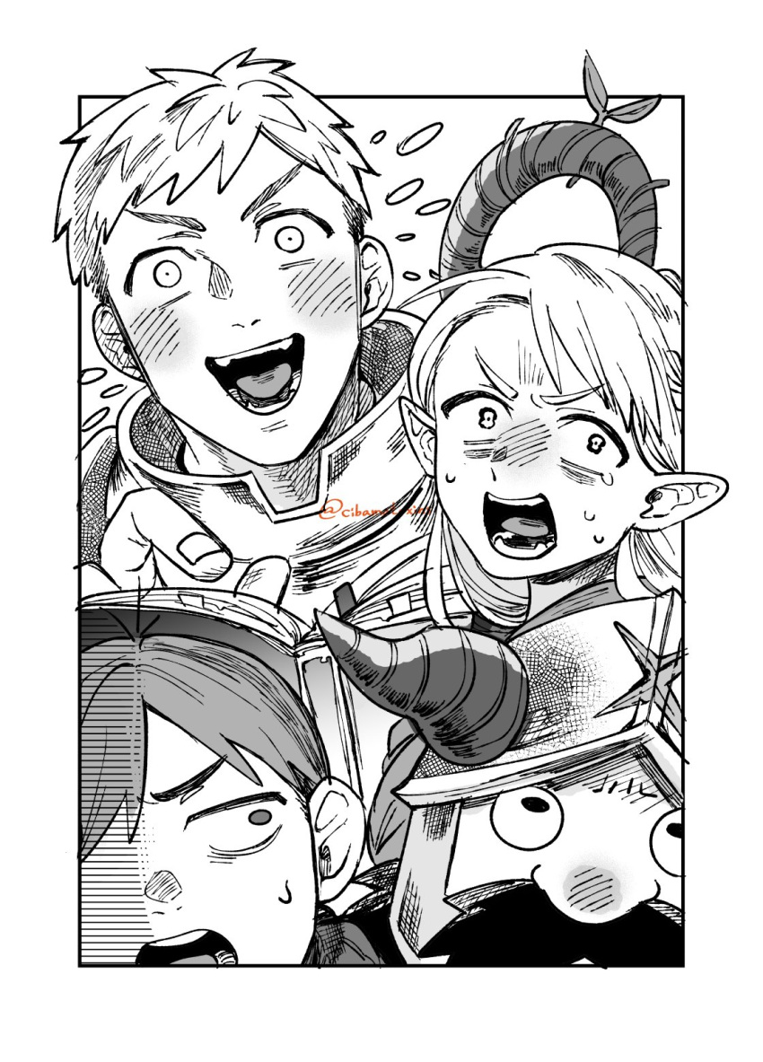 Safebooru - 1girl 3boys ambrosia (dungeon meshi) armor chilchuck tims cibamatoxins commentary ...