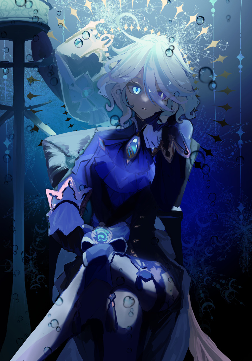 Safebooru - 1girl absurdres blue eyes blue gemstone bubble drop-shaped pupils furina (genshin ...