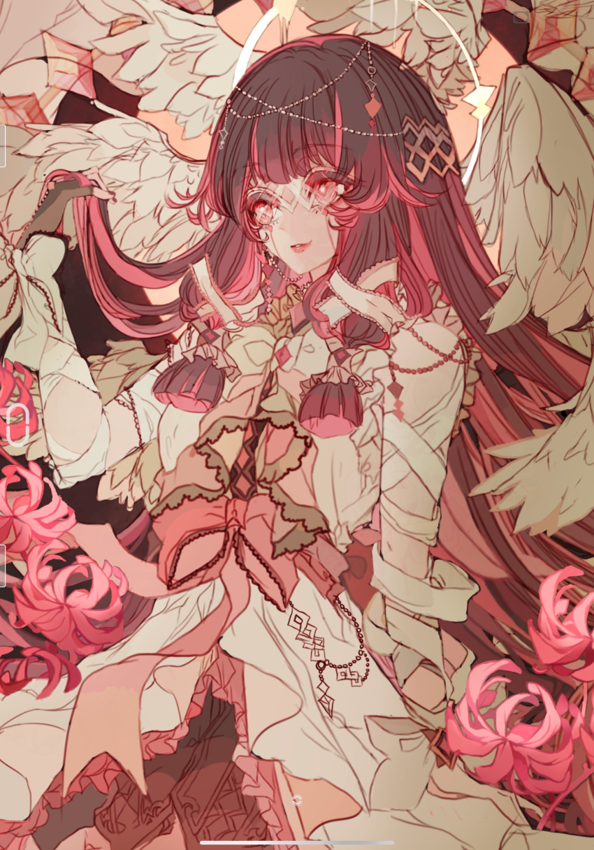 Safebooru - 1girl angel angel wings black hair columbina (genshin impact) dress feathered wings ...