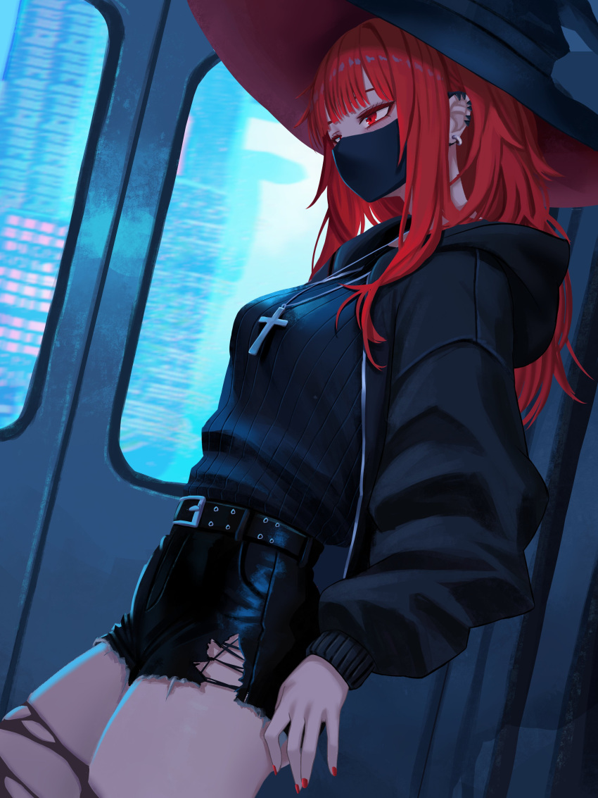 Safebooru - 1girl absurdres belt black belt black hat black jacket black mask black shirt black ...