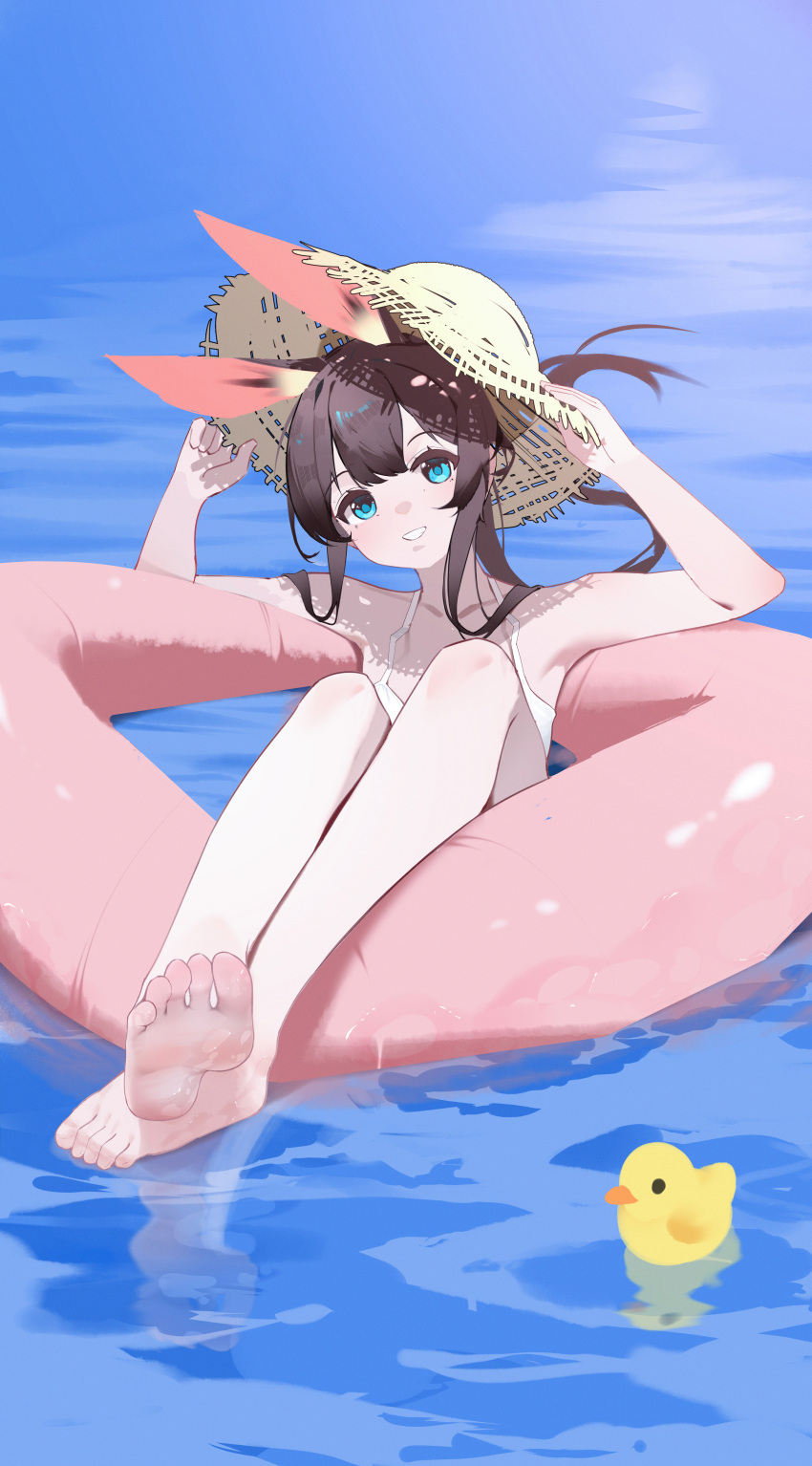 Safebooru - 1girl absurdres amiya (arknights) animal ears arknights bare legs barefoot blue eyes ...