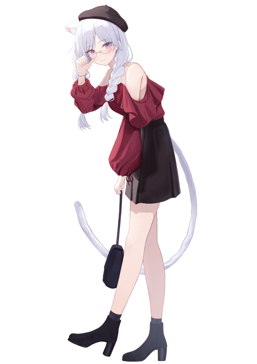 Safebooru - 1girl absurdres adjusting eyewear animal ear fluff animal ears bag bare shoulders ...