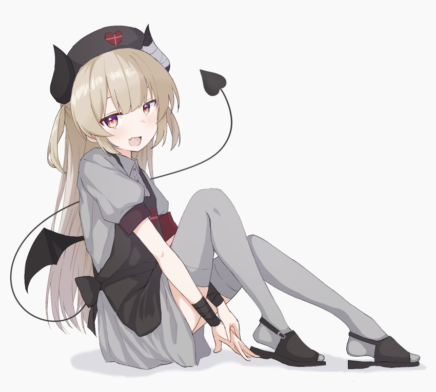 Safebooru - 1girl apron bandaged horn bandaged wrist bandages bat wings black apron black ...