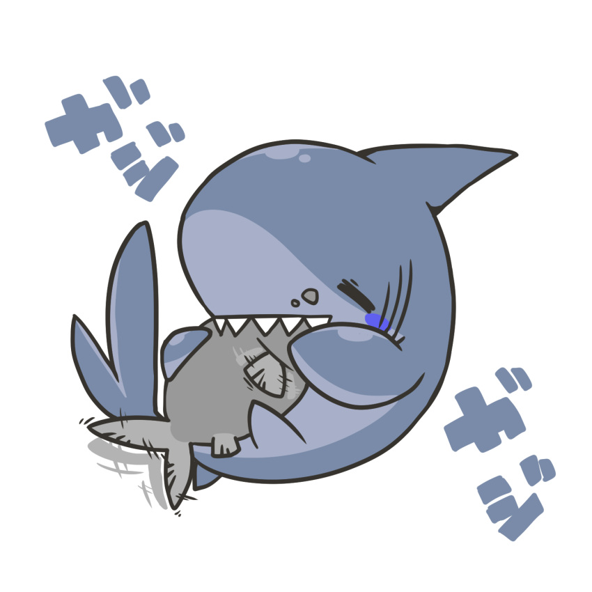 Safebooru - - - animal chibi eating fish kintora no humans shark sharp ...