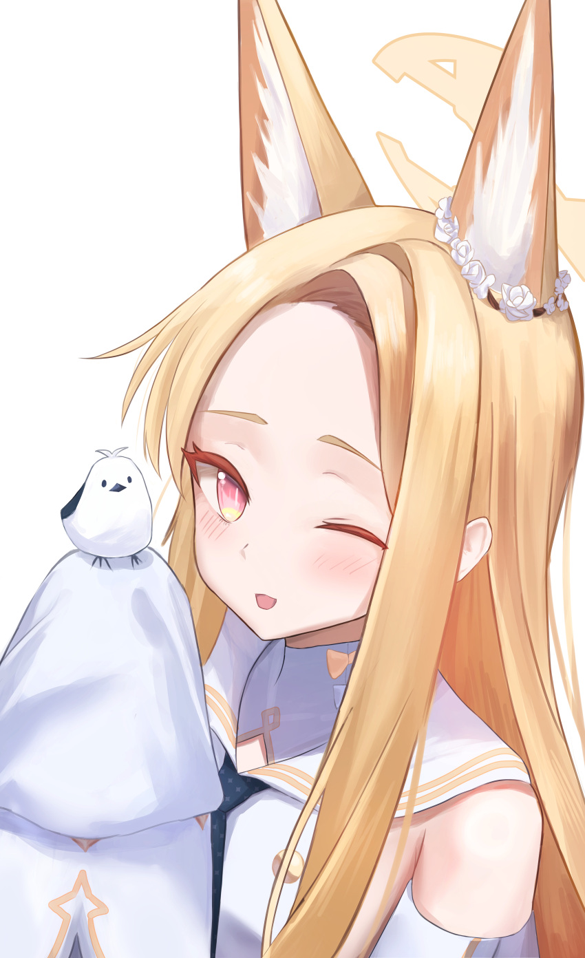 Safebooru - 1girl ;d absurdres animal ear fluff animal ears bare shoulders bird bird on hand ...