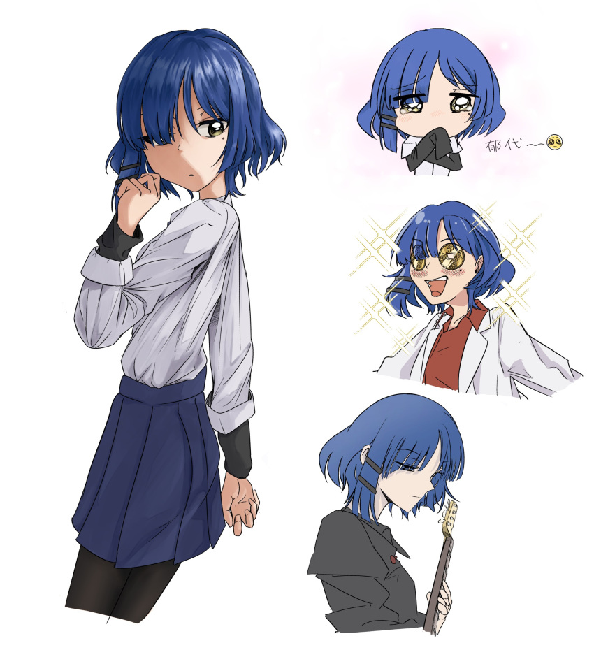 Safebooru - 1girl bass guitar black shirt blue hair blush chibi collar ...